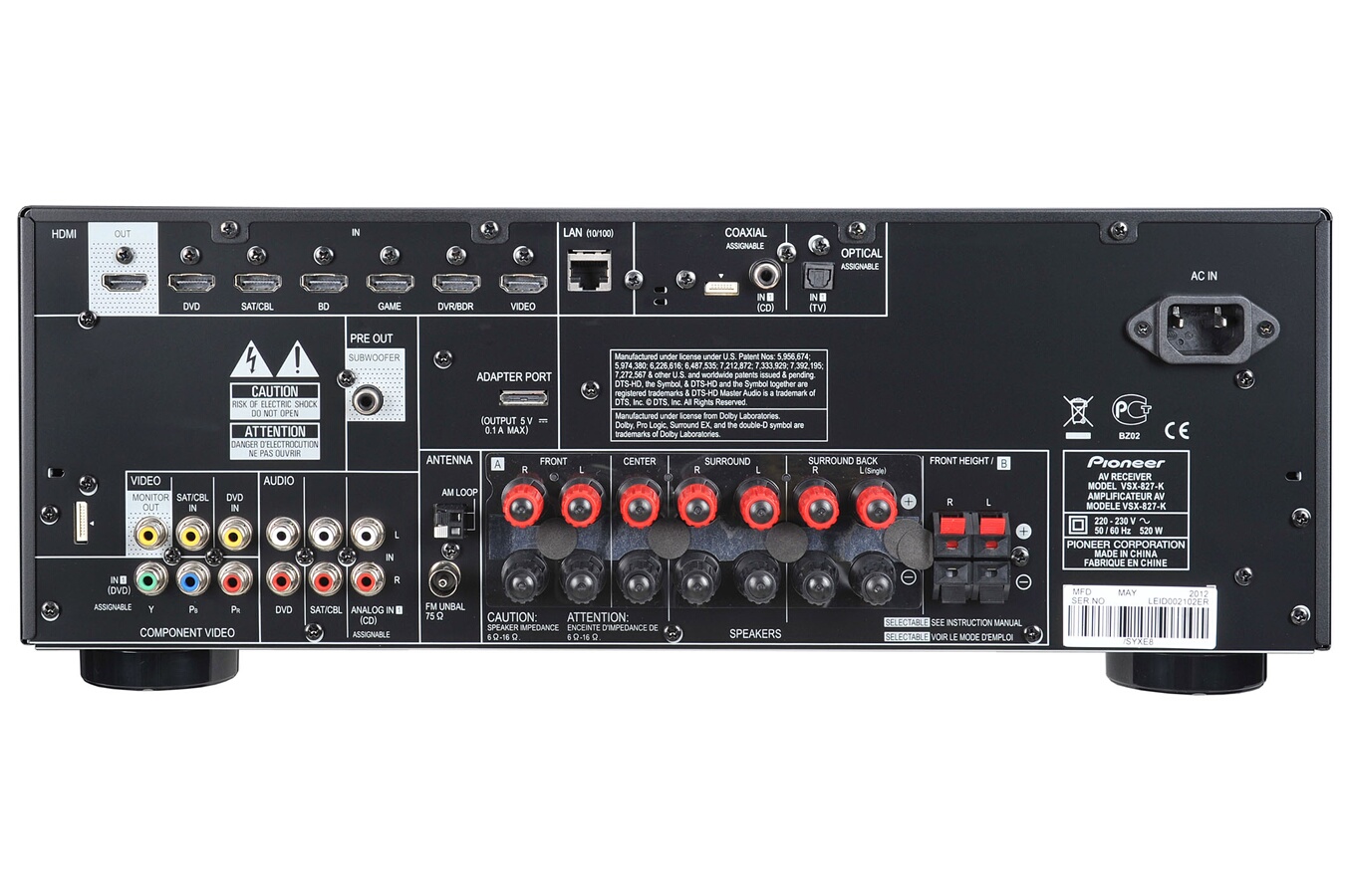 Ampli Home Cinéma Pioneer VSX-827-K NOIR (3611140) | Darty