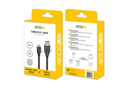 Cables USB Accsup CABLE USB VERS MICRO USB 3M NOIR | Darty