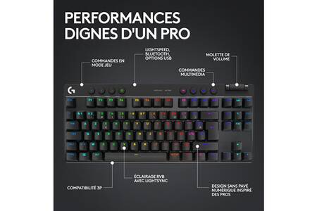 Clavier Logitech G PRO X TKL LIGHTSPEED Sans fil, LIGHTSYNC RVB - Noir ...