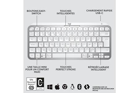 Clavier Logitech MX Keys Mini compact, Bluetooth Gris pâle | Darty