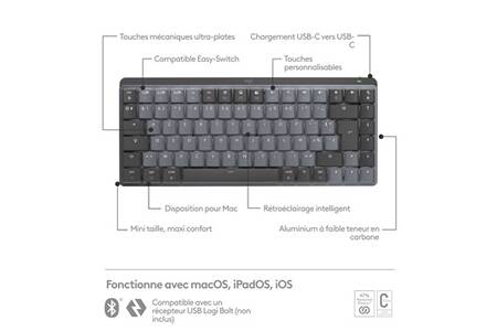 Clavier Logitech MX Mechanical Mini pour Mac Clavier Sans Fil Illumine - Gris Sideral | Darty