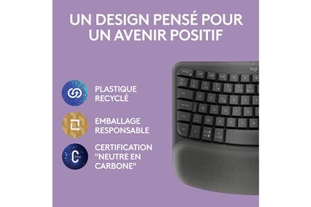 Clavier Logitech Wave Keys clavier ergonomique sans fil, repose ...