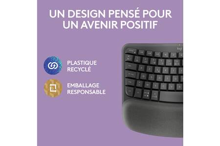 Clavier Logitech Wave Keys clavier ergonomique sans fil, repose ...