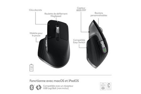 Souris Logitech MX Master 3S pour Mac - Bluetooth Sans Fil - Gris Sideral | Darty