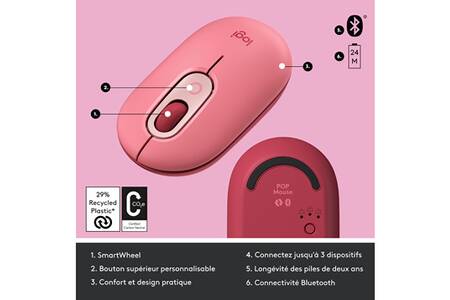 Souris Logitech POP Mouse Bluetooth, USB, Multidispositifs ...
