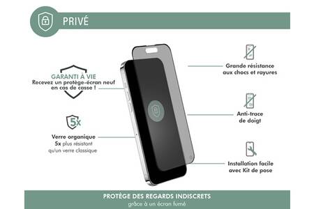 Protection d'écran pour smartphone Forceglass Verre trempé confidentiel ...