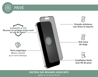 Protection d'écran pour smartphone Forceglass Verre trempé confidentiel ...