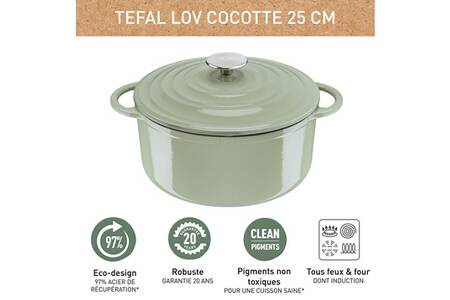 Cocotte Tefal LOV COCOTTE FONTE 25 CM VERTE INDUCTION ET FOUR E2580404 | Darty