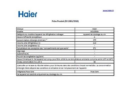 Cave de vieillissement Haier WS105GA | Darty