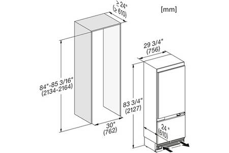 Réfrigérateur congélateur en bas Miele KF2802VI - ENCASTRABLE 213 CM ...