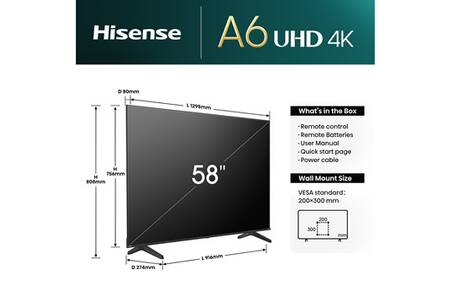 TV LED Hisense 58A6N LED Dolby Vision 60Hz 4K 147cm 2024 | Darty