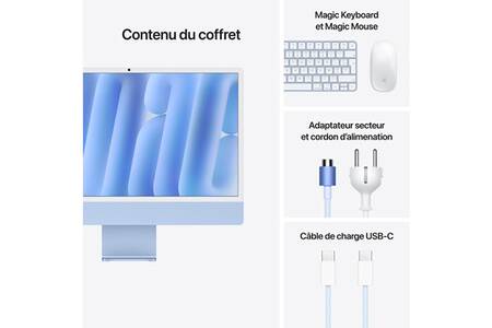 iMac Apple 24" écran retina 4,5K 256Go 16 Go RAM Puce M4 CPU 8 cœurs ...