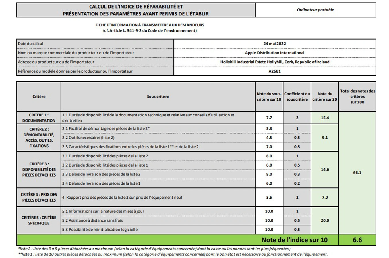 MacBook Apple Air 13" 256 Go SSD 16 Go RAM Puce M2 CPU 8 Cœurs GPU 8 ...