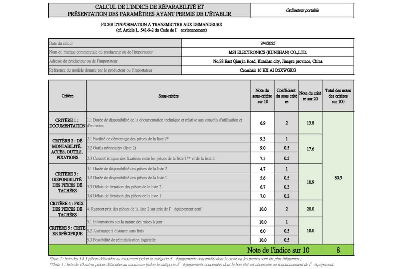 PC portable Msi gaming Crosshair 16 HX AI D2XWGKG-001FR 16" QHD+ 240 Hz ...