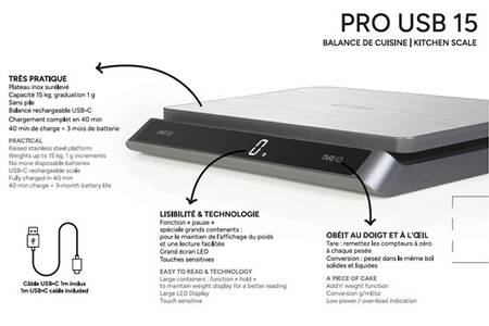 Balance de cuisine Terraillon PRO USB 15 | Darty
